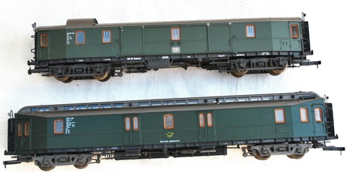 ROCO LOT DE 1 FOURGON POSTAL ET 1 WAGON DE QUEUE VERTS DE LA DB EN HO 2 ...