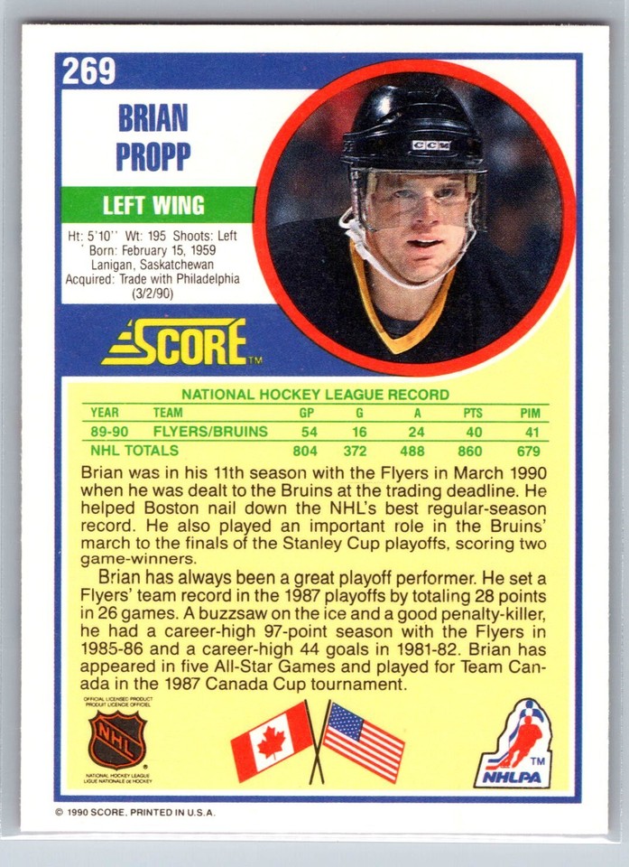 1990-91 Score Brian Propp Boston Bruins #269 | eBay