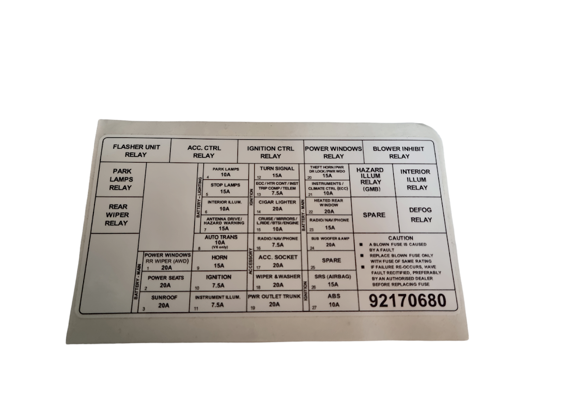 NOS Holden Commodore Monaro Calais VZ Interior Fuse Panel Decal ...