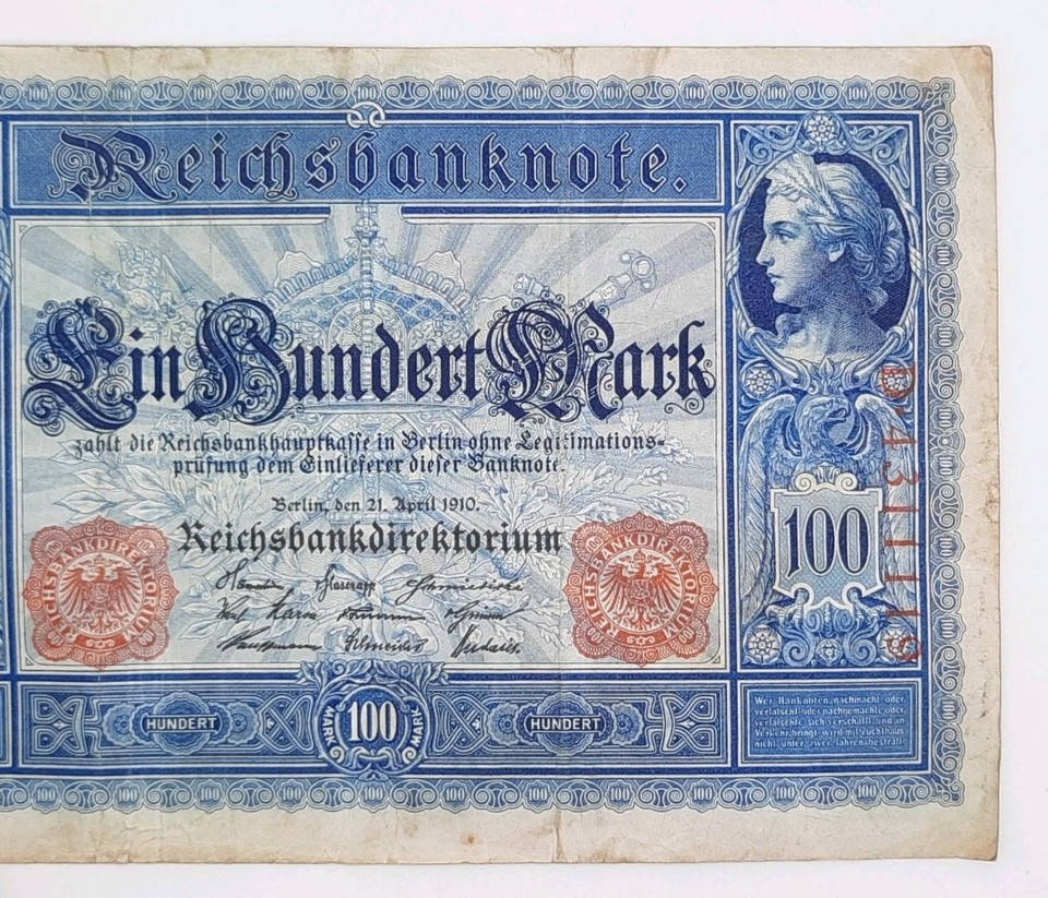 1910 - German 2nd Empire, GERMANY - 100 German Mark / Reichsmark ...
