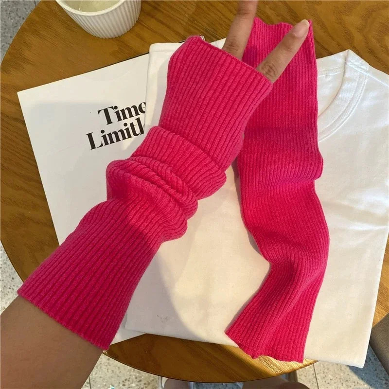 Y2K Fingerless Mittens Women Knitted Gloves Cosplay Anime Gloves Winter ...