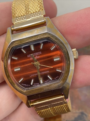 Vintage Kronotron Electra Men's Watch Gold Tone Red Dial 36mm 1970’s ...