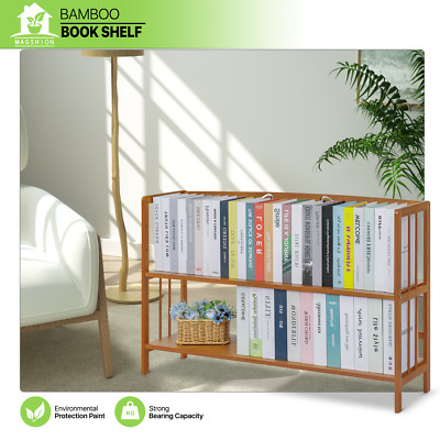 35"Natural Bamboo 2-Tier Tabletop Book Rack[ADJUSTABLE SHELVES]Desktop ...
