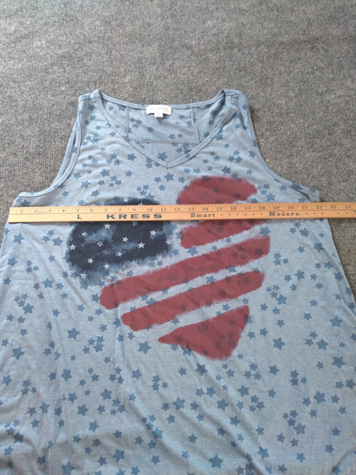 LA Threads Shredded Tank Top , Blue USA Hearts - Gem