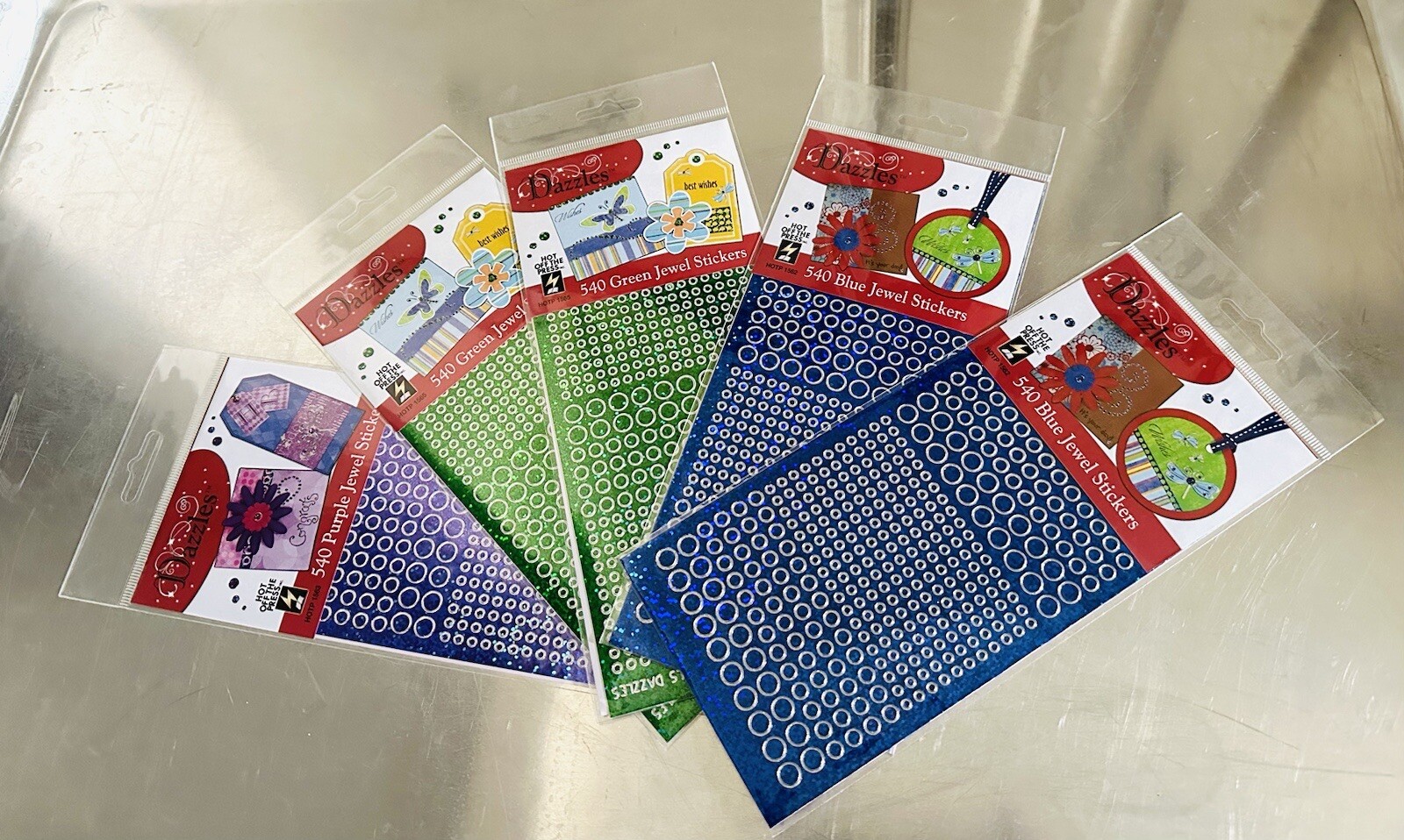 DAZZLES Green Blue Purple Mettalic Jewel Dot Stickers 5pcs | eBay