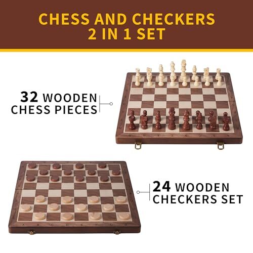 Chess Set, Folding, Magnetic, Travel Wood Chess and Checker Board Game ...