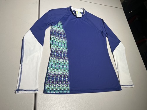 Title Nine Rash Guard Women's Small Blue Top Pullover Swim Shirt Floral ...