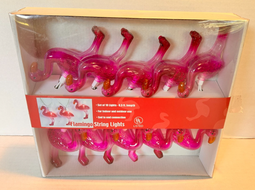 Pink Flamingo String Lights 10 Bulbs Indoor Outdoor Party Decor Summer ...