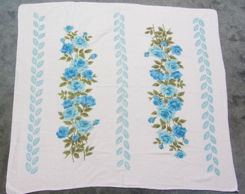 Cotton Terrycloth Picnic Tablecloth Turquoise Blue FLOWERS 46 x 52 ...