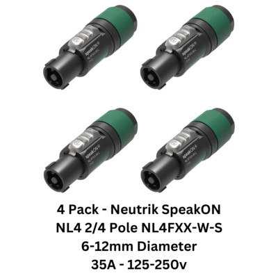 4x Pack Neutrik SpeakON NL4 4 Pole NL4FXX-W-L/S -Loud Speakers Passive ...