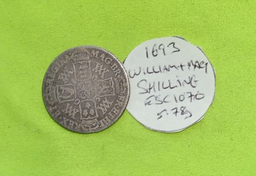 1693 Silver One SHILLING Coin King William & Mary (1688-94) 5.78g ...
