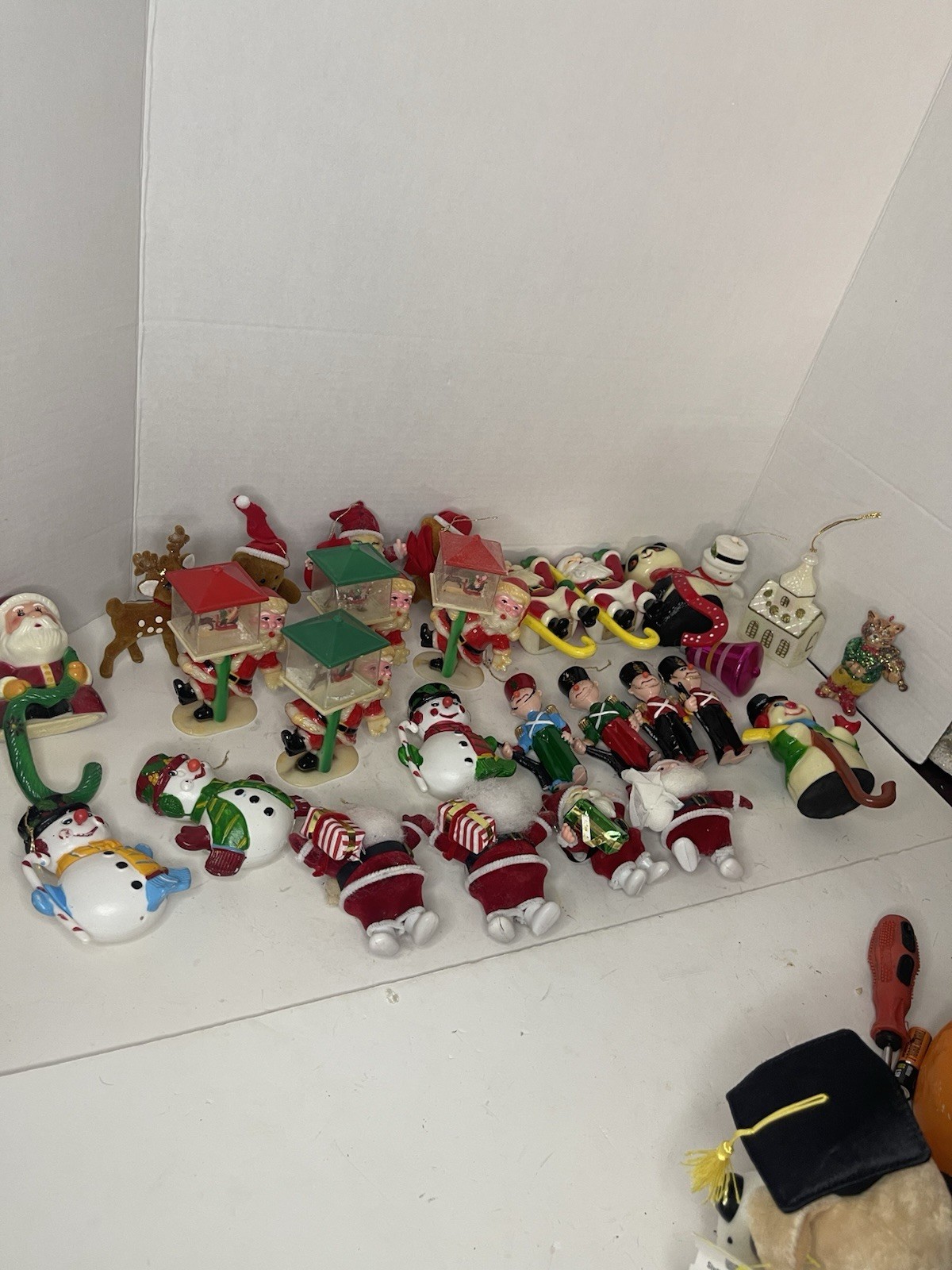 Vintage Lot of 28 Mini Christmas Plastic Holiday Ornament Santa Snowman ...