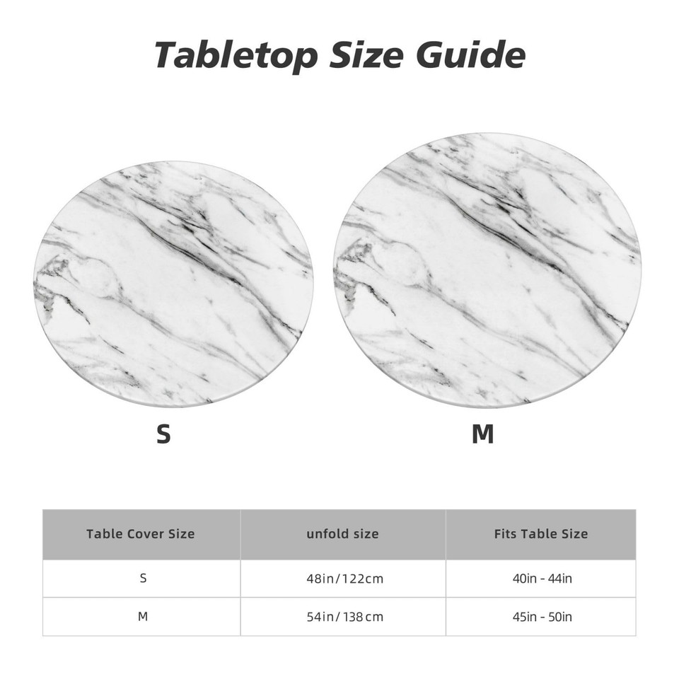 Black and White Marble Texture Tablecloth with Elastic Edge, Round ...