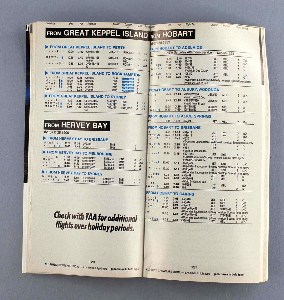 TAA TRANS AUSTRALIA AIRLINES TIMETABLE WINTER 1985/1986 | eBay Australia
