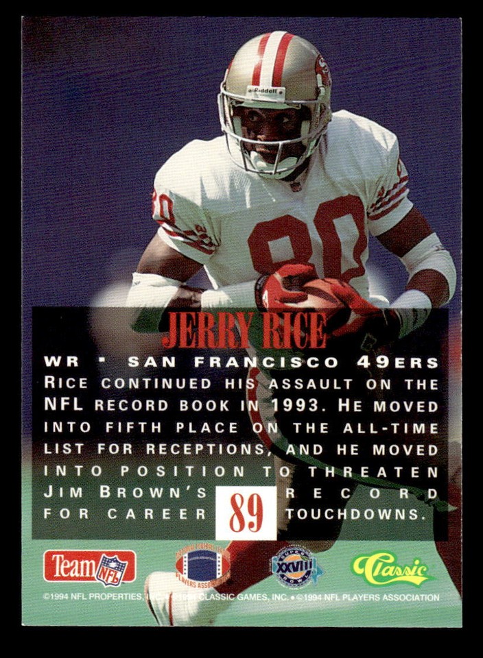 Jerry Rice 1994 Classic NFL Experience #89 San Francisco 49ers | eBay