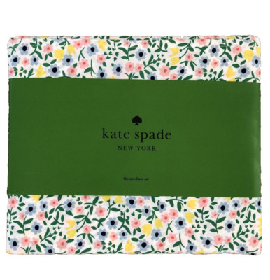 Kate Spade QUEEN Sheet SET 4pc Floral Blue Pink Yellow Cotton Percale ...