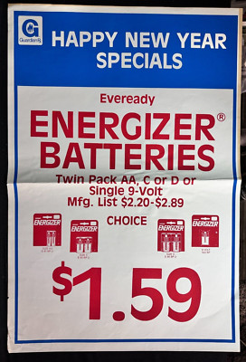 Vintage Energizer Batteries Store Display Sign Poster Happy New Year ...
