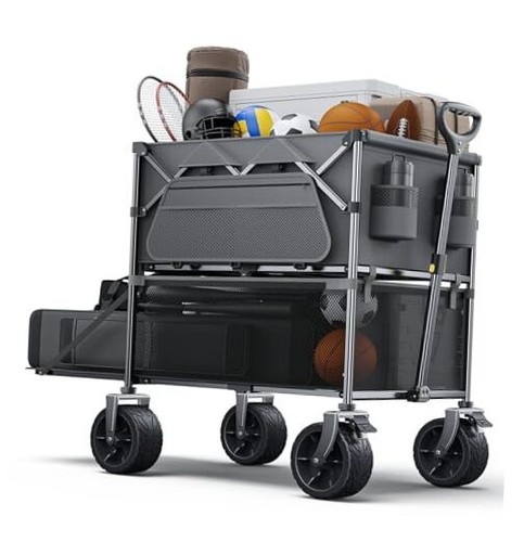 Foldable Wagon Cart, 480Lbs Double Decker Wagon,Beach Carts with Big ...