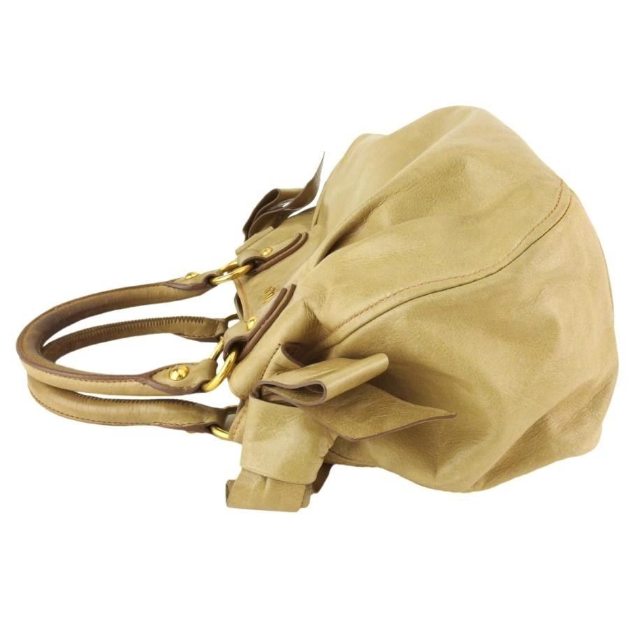 Miu Miu Mini Boston Bag Beige Leather Ribbon Detail Vintage Authentic ...