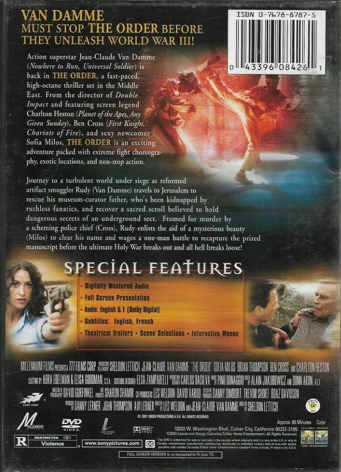 The Order DVD, 2003 Jean Claude Van Damme 43396084261| eBay