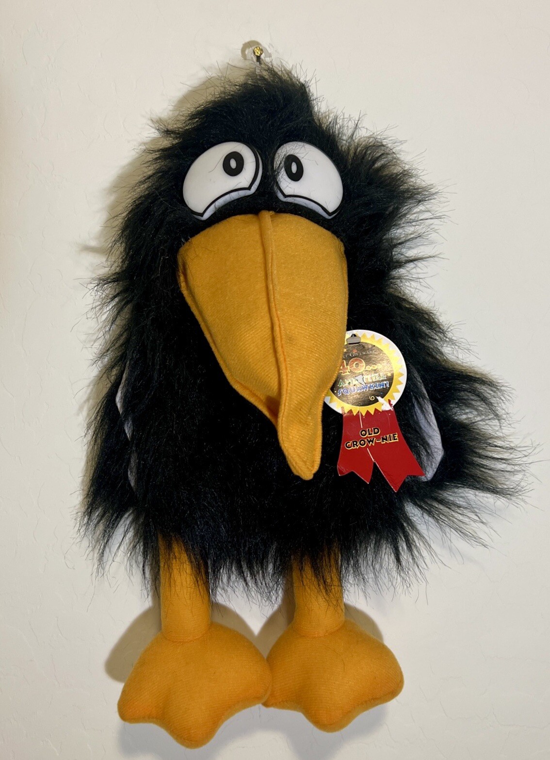 Black Crow Raven Bird Hand Puppet Toy Plush Hairy Fuzzy Squeek My Beek ...