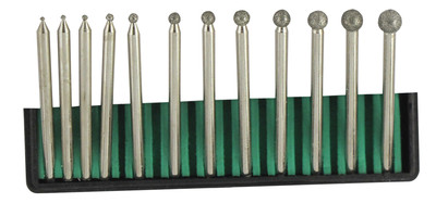 12pc Ball Round Diamond Burr Drill Bit Set 150 Grit 1/32"-1/4" Head 1/8 ...
