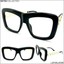 Oversized Retro Lensless Eye Glasses Large Funky Black & Gold Frame ...