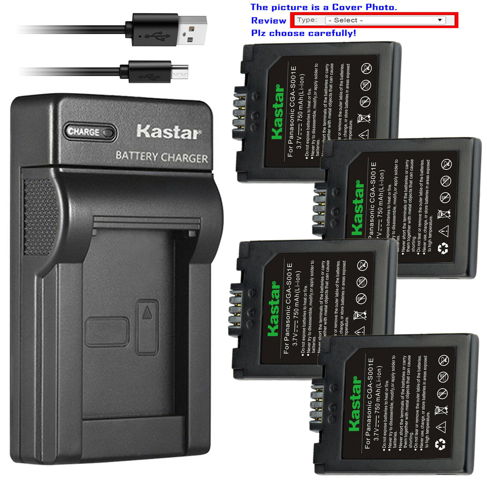 Kastar Battery Slim USB Charger for S001 & Panasonic DMC-FX1 DMC-FX1BS ...