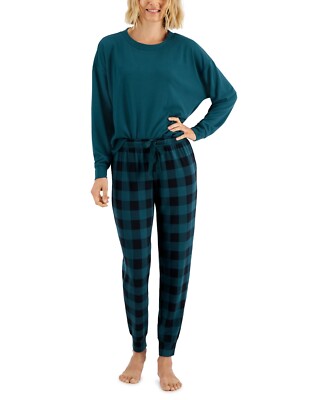 Jenni Women's 2-Piece Soft Knit Pajama Set, June Bug Green Buffalo ...