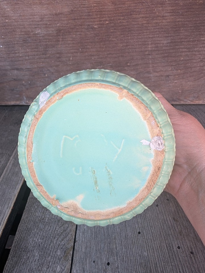 Vintage 1961 McCoy Pottery Turquoise Beaded Planter w/ Attached Saucer ...