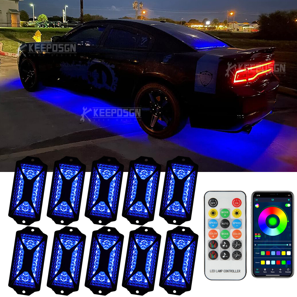 For Dodge Charger RGB LED Rock Lights Underbody Underglow Light Kit APP ...