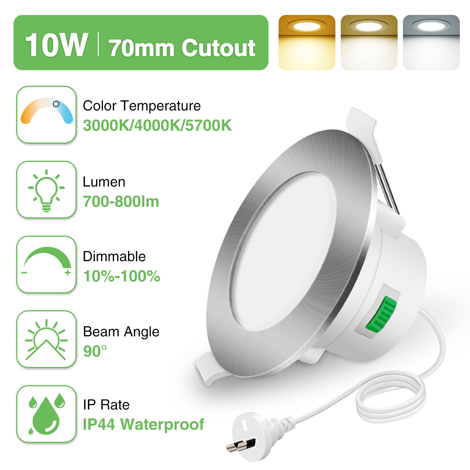 LED Downlights Kit 70mm/90mm/120mm Tri Color 10W/12W/14W Dimmable & Non ...