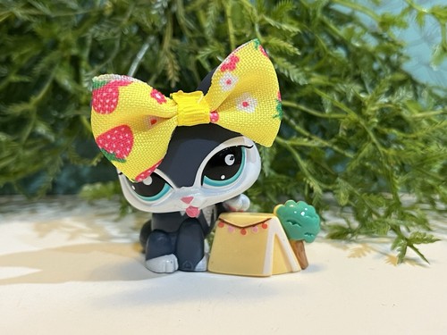 Littlest Pet Shop 2204 Lps Authentic Dark Gray White Licking Cat Teal ...