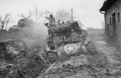 WW2 Picture Photo Sherman US Army Tanks in battle on the German mud ...