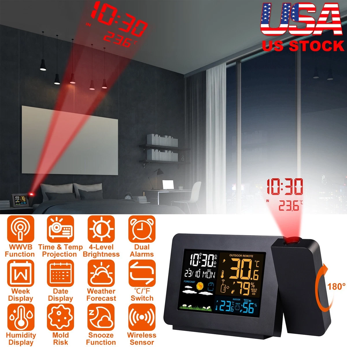 Atomic Alarm Clock With Ceiling Display | Shelly Lighting