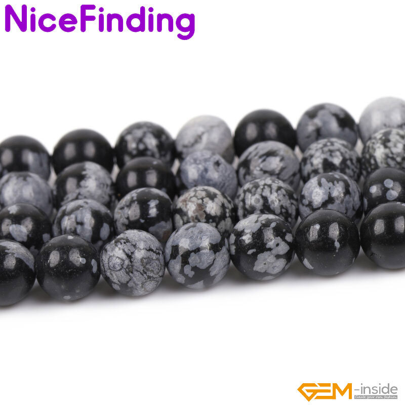 Natural Black Snowflake Obsidian Round Loose Gemstone Beads Jewelry ...