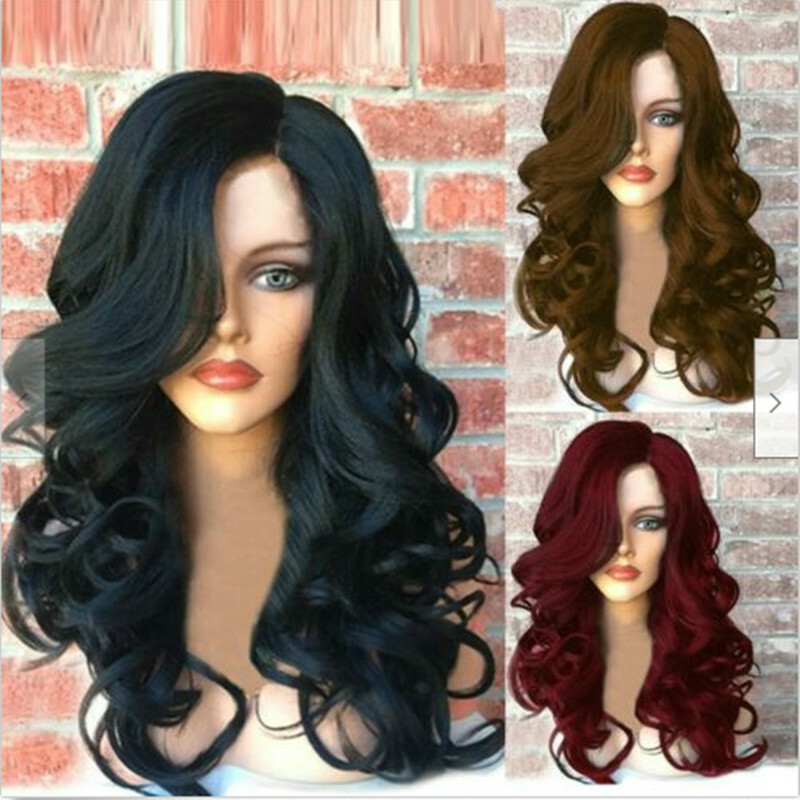 Women Multicolor Synthetic Wavy Long Wigs Smooth Natural Solid Color ...