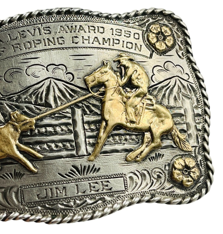 1950 CAA Levi's Calf Roping Champion Sterling Silver 10K Gold Rodeo ...