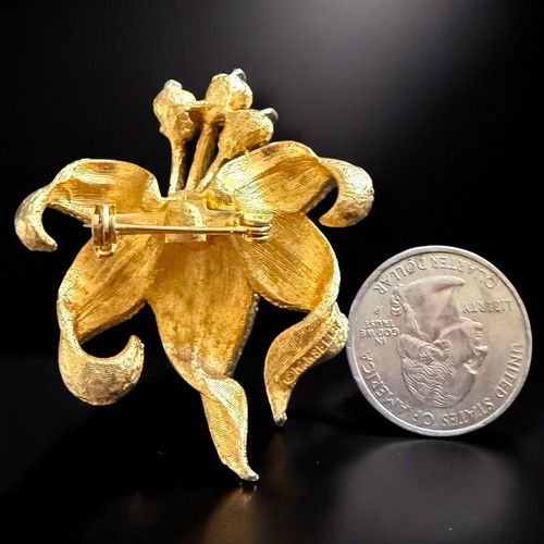 Mamselle Gold Tone Flower Brooch Amber Rhinestone Signed Pin Vintage ...