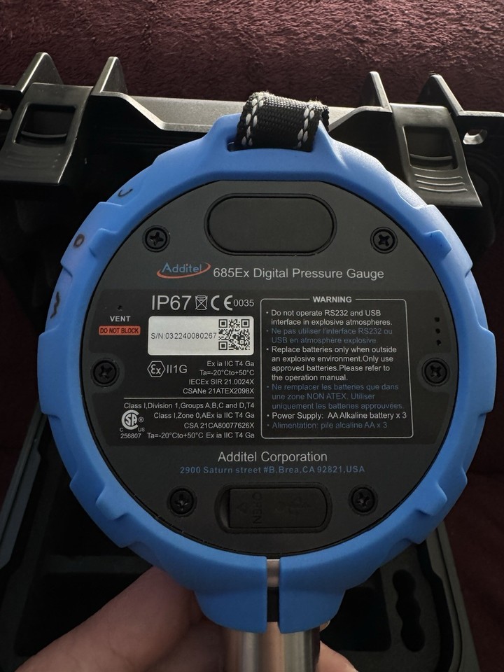 ADDITEL 685 EX Intrinsically Safe Digital Pressure Gauge 0-100 PSI IP67 ...