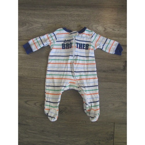 Baby Boys Pajamas Zip Up Footed Little Brother Infant 3 Months Stripes ...