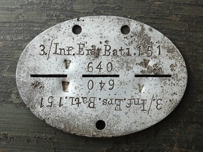 Original WW2 Battl. Relic German army Soldiers Dog Tag- ID # Infantry ...
