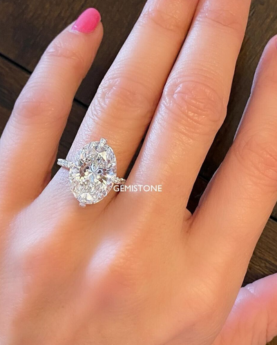 8CT Oval Cut Moissanite Hidden Halo Compass Prong Engagement Ring 14k ...