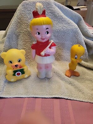 3 Vintage Rubber Squeeze/Squeak toy. Drum Major, Teddy, Tweety Bird! | eBay