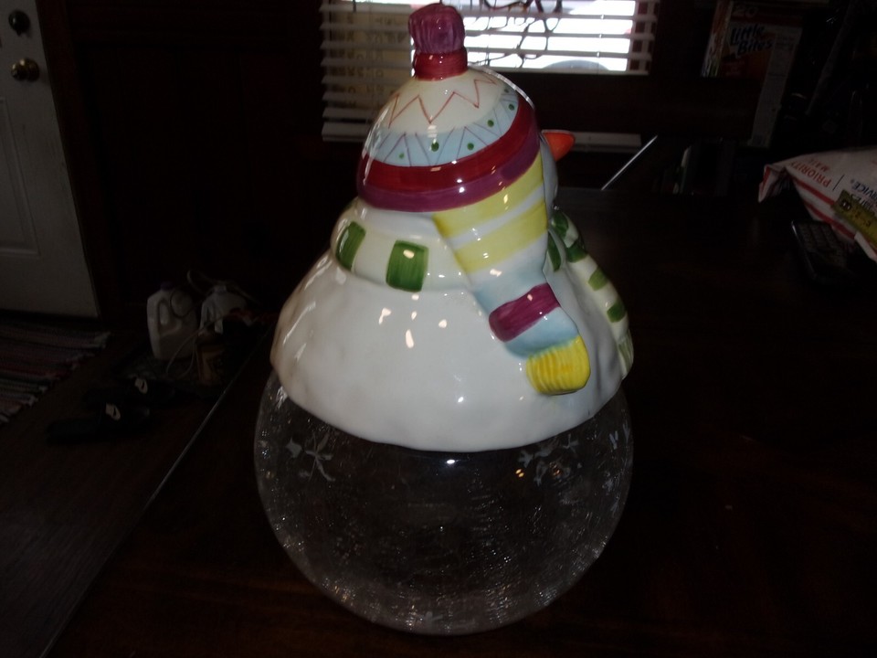 Oneida Snowmates Glass Bottom Snowman Cookie Jar Debbie Taylor-Kerman ...
