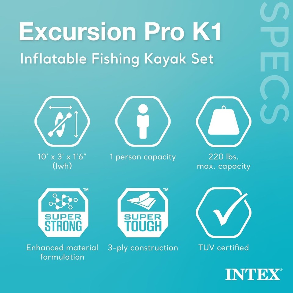 INTEX 68303EP Excursion Pro K1 Inflatable Kayak Set: Includes Deluxe ...