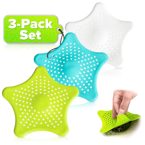 3Pcs Starfish Rubber Sink Strainers - Drain Hair Catcher - Kitchen Sink ...