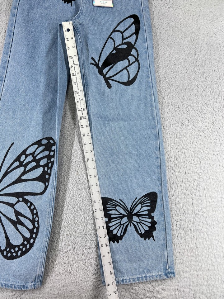 Simple Society Pants Womens 00 Blue Denim Jeans Butterflies Butterfly ...