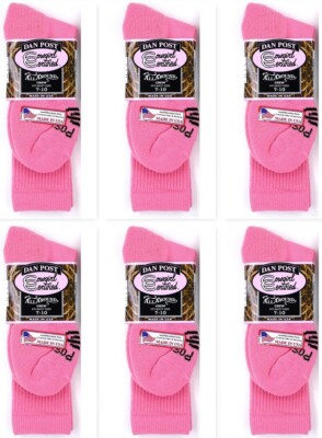 (6) Pair Dan Post Cowgirl Certified Crew Womens Pink Boot Socks 7-10 ...