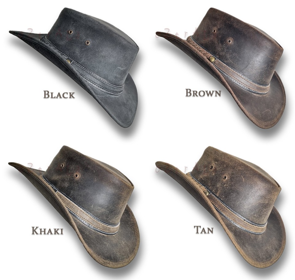 Leather HAT 【oZtrALa】 Australian Outback Western Cowboy Men Aussie ...